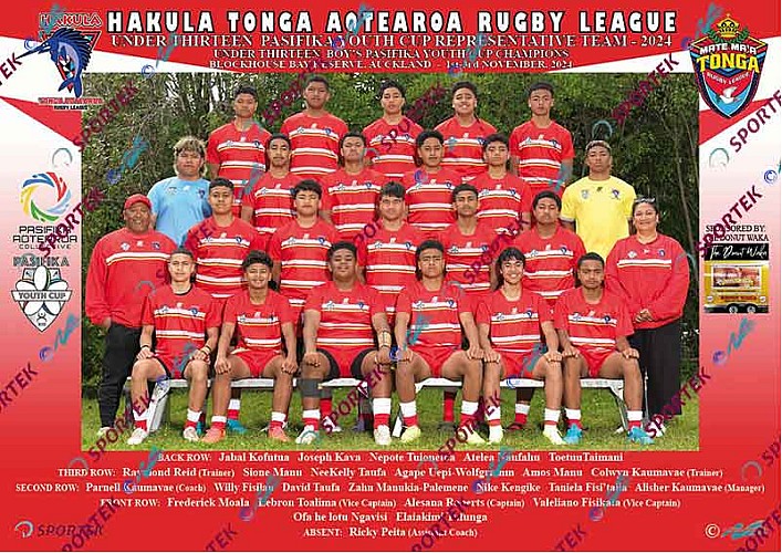 Hakula Tonga Aotearoa RL Under 13 Boys Pasifika Youth Cup Representative Team - 2024
